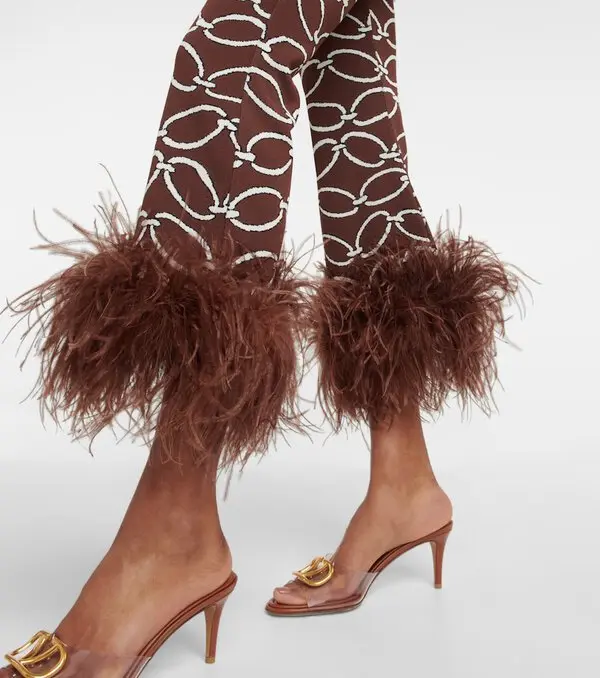 Valentino Garavani Feather-trimmed Printed Pants