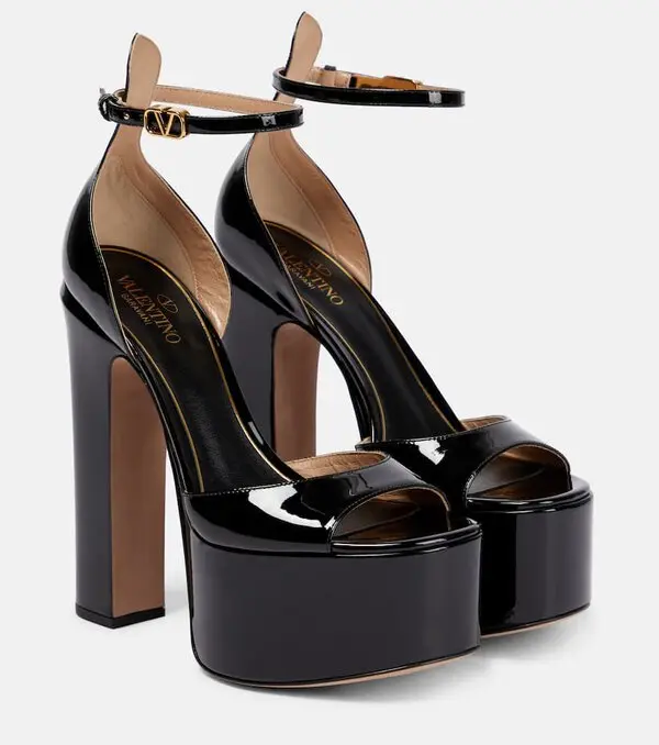 Patent Leather Tan Platform Sandals Heels Valentino Garavani Tan