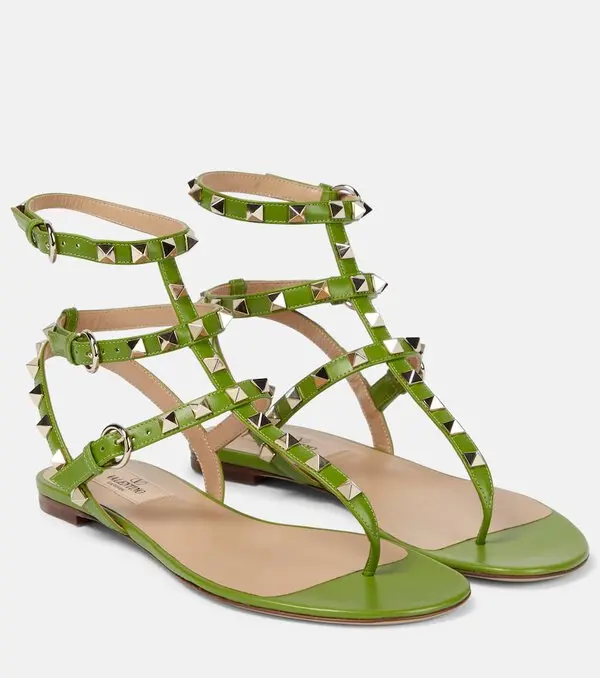 Valentino Garavani Rockstud Leather Sandals - Green