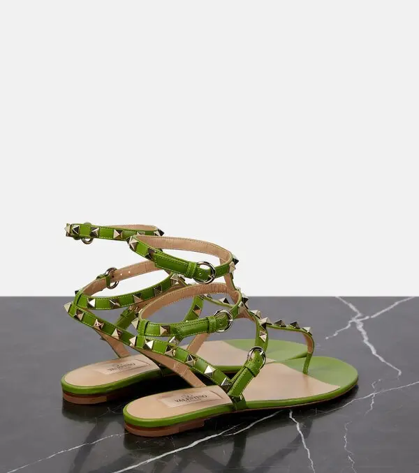 Valentino Garavani Rockstud Leather Sandals - Green