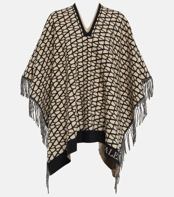 Valentino Garavani Toile Iconographe Wool And Cashmere Poncho - Beige