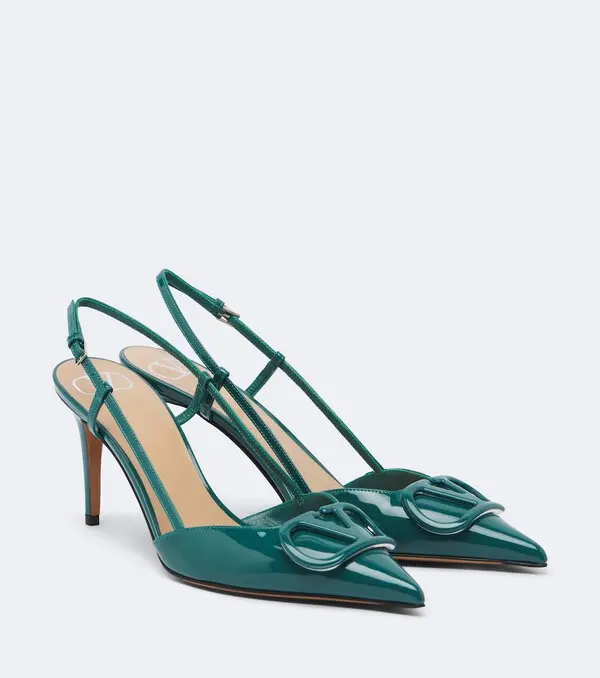 Valentino Garavani Vlogo Patent Leather Slingback Pumps - Blue