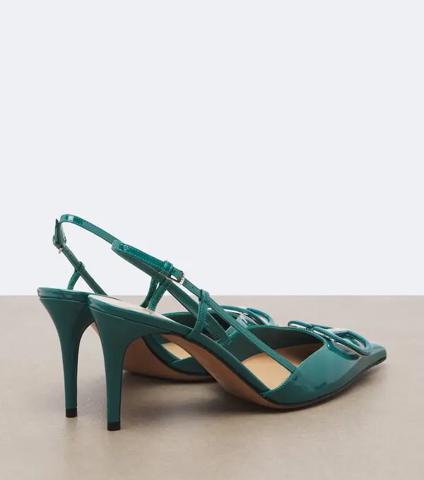 Valentino Garavani Vlogo Patent Leather Slingback Pumps - Blue