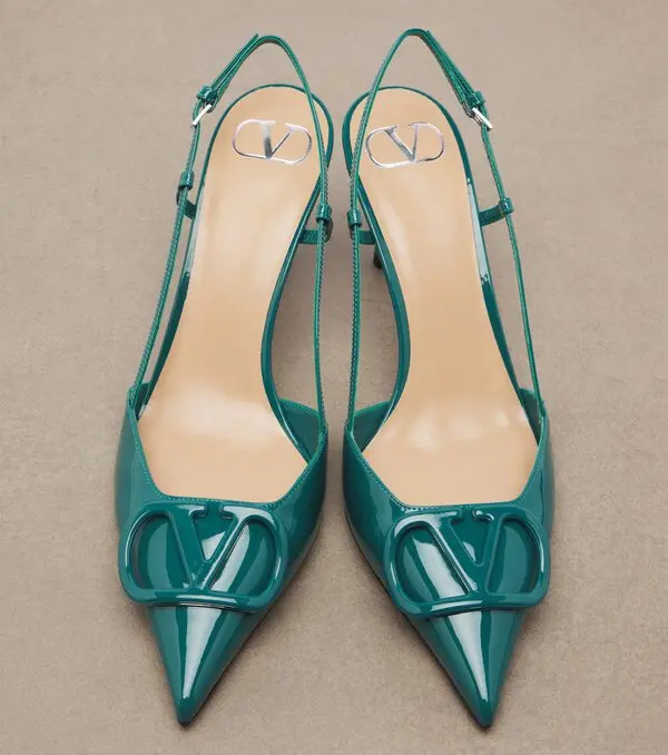 Valentino Garavani Vlogo Patent Leather Slingback Pumps - Blue
