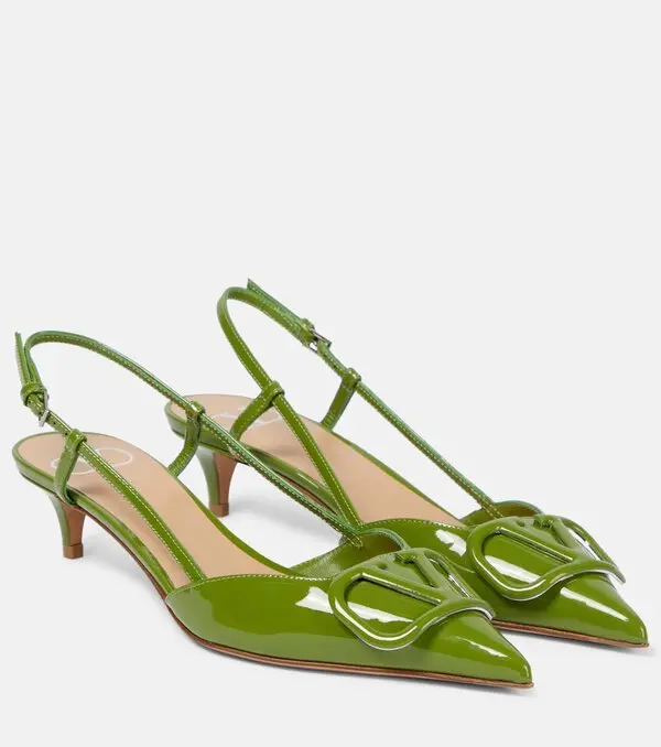 Valentino Garavani Vlogo Patent Leather Slingback Pumps - Green