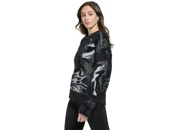 Dkny Tiger Eye Jacquard Long Sleeve Sweater