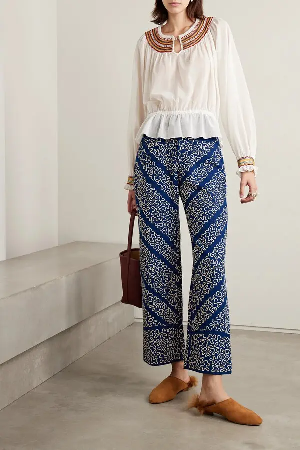 BODE Bombora Embroidered Wool-blend Pants