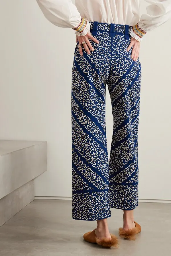 BODE Bombora Embroidered Wool-blend Pants