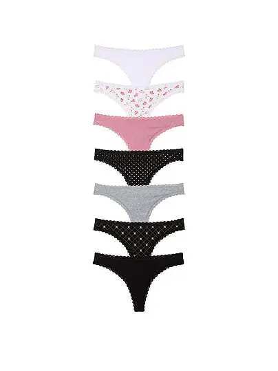 Victoria's Secret 5-pack Cotton Lace-trim Thong Panties - Print