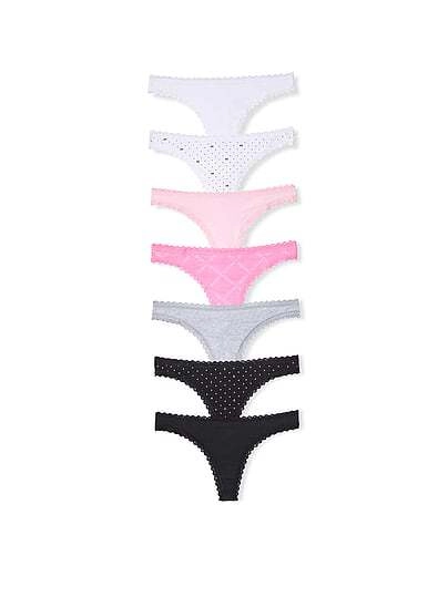 Victoria's Secret 5-pack Cotton Lace-trim Thong Panties - Print