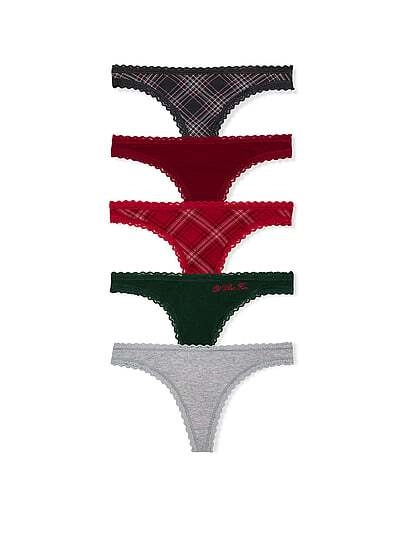 Victoria's Secret 5-pack Cotton Lace-trim Thong Panties - Print