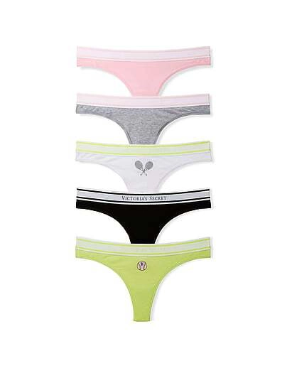 Victoria's Secret 5-pack Logo Cotton Tennis Thong Panties - Print