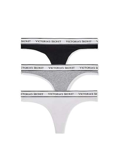 Victoria's Secret 5-pack Logo Cotton Tennis Thong Panties - Print
