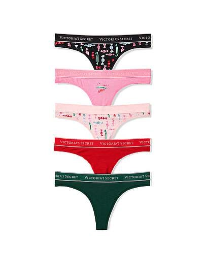 Victoria's Secret 7-pack Logo Cotton Shine Patch Thong Panties - Print