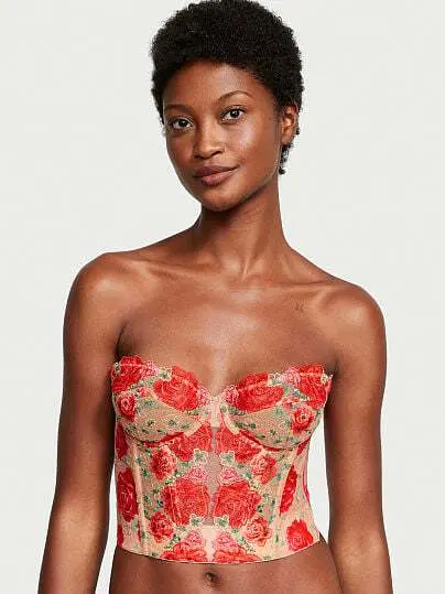 Victoria's Secret Dream Angels Strapless Floral Embroidery Corset Top - Print