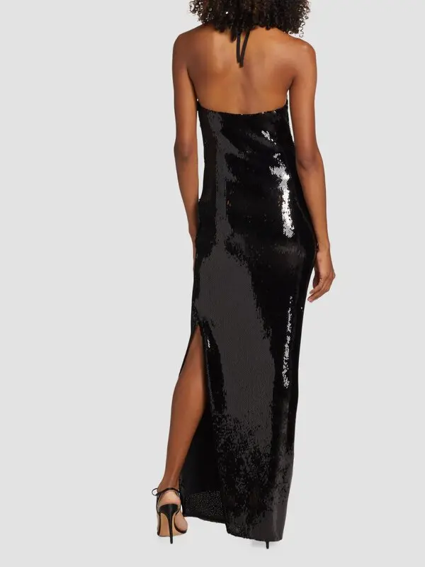 RODARTE Flower Sequined Halter Body-con Gown - Black
