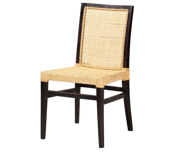 BAXTON STUDIO Lingga Wood And Natural Rattan Di Ning Chair - One-color