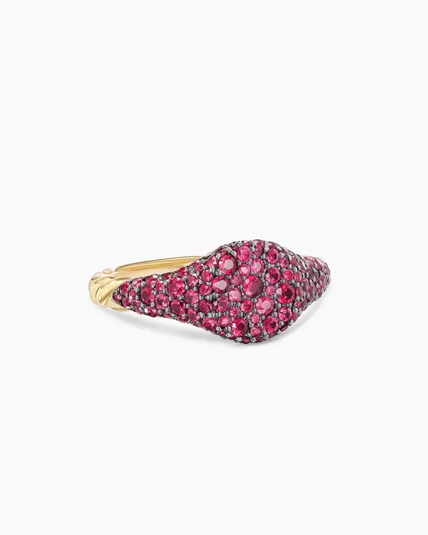 David Yurman Petite Pavé Pinky Ring In 18k Yellow Gold With Emeralds - Red Ruby