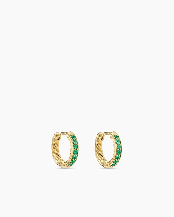 David Yurman 18k Yellow Gold And Petite Pavé Huggie Hoop Earrings - Emerald