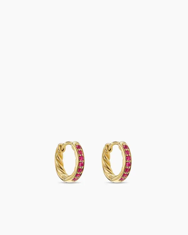 David Yurman 18k Yellow Gold And Petite Pavé Huggie Hoop Earrings - Ruby