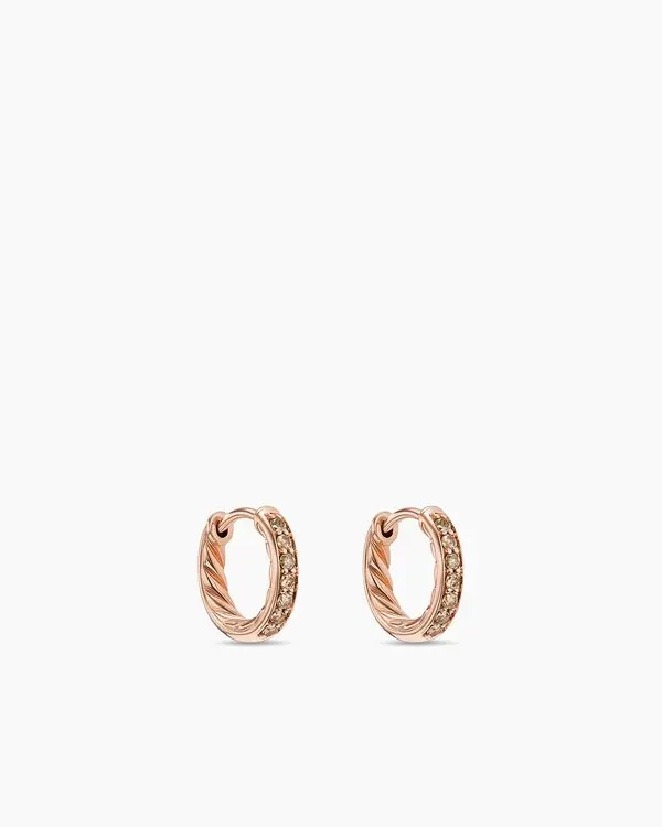 David Yurman 18k Rose Gold Petite Pavé Huggie Hoop Earrings With Cognac Diamonds - Cognac Diamond