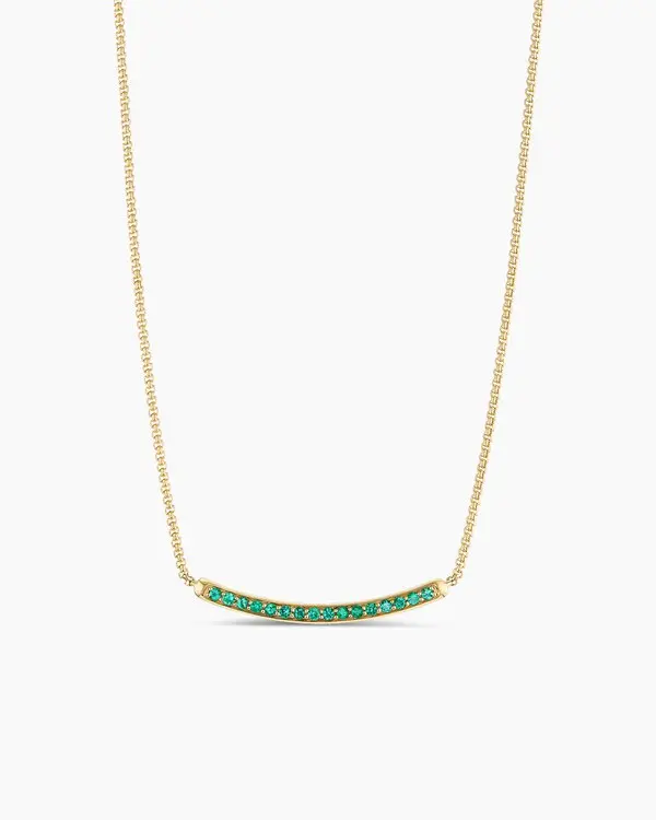 David Yurman 18k Yellow Gold Pavé Bar Necklace With Emeralds - Emerald