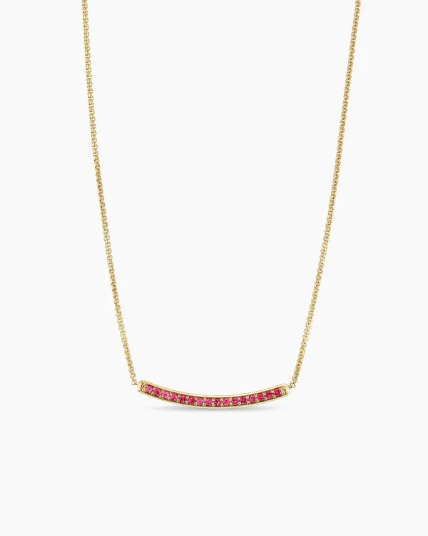 David Yurman 18k Yellow Gold Pavé Bar Necklace With Emeralds - Ruby