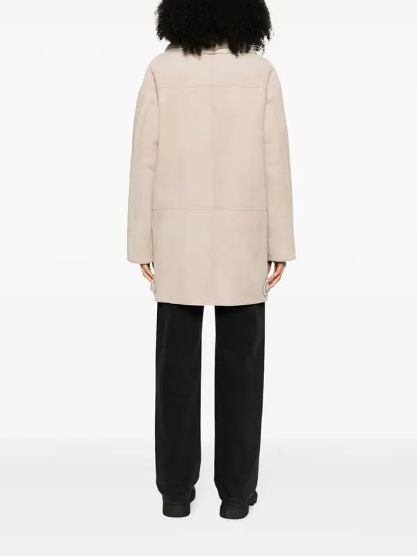 LISKA Shearling-collar Single-breasted Coat
