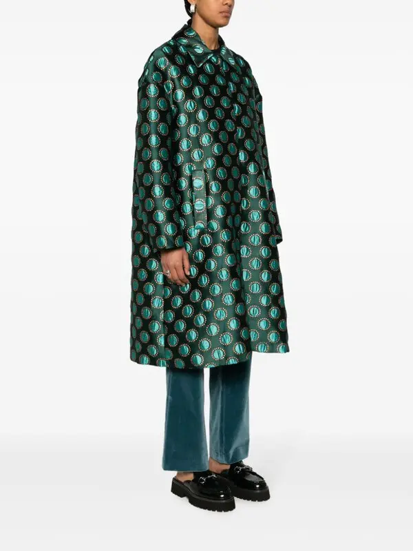 La DoubleJ Boxy Polka-dot Print Mid-length Coat - Green