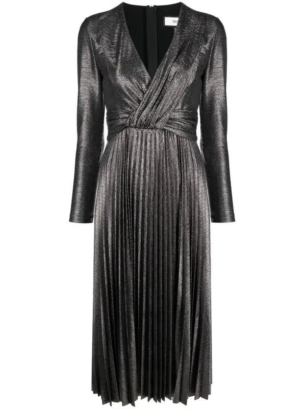 NISSA Pleated Lamé-effect Midi Dress