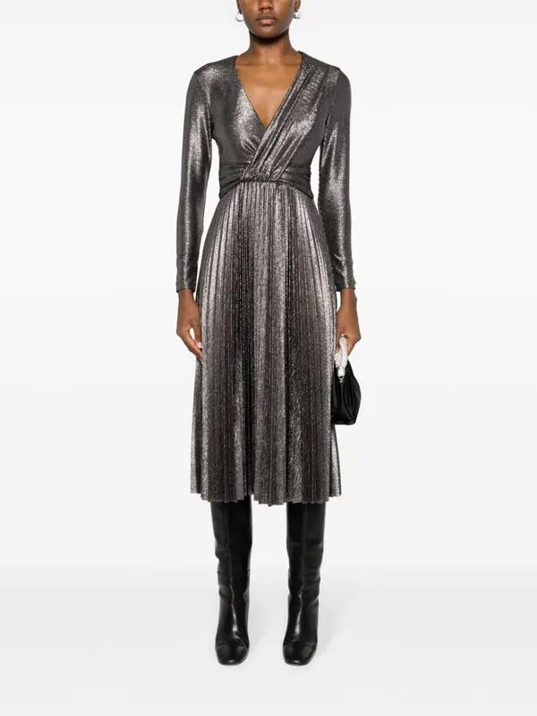 NISSA Pleated Lamé-effect Midi Dress