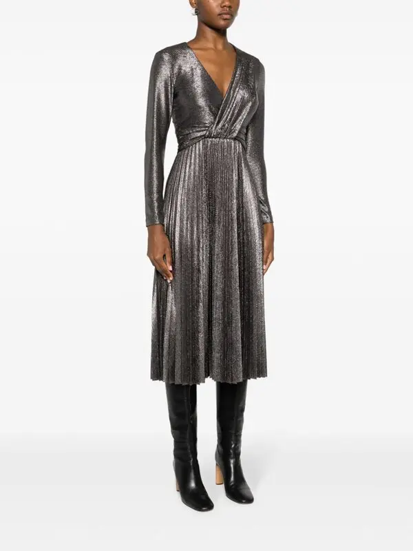 NISSA Pleated Lamé-effect Midi Dress