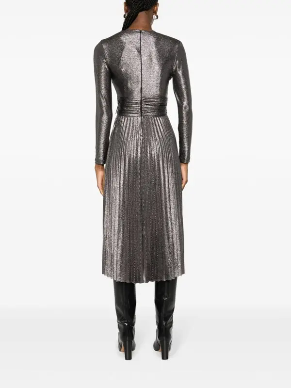 NISSA Pleated Lamé-effect Midi Dress