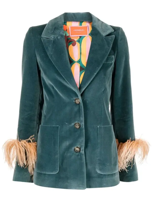 La DoubleJ Keaton Feather-trim Blazer - Blue
