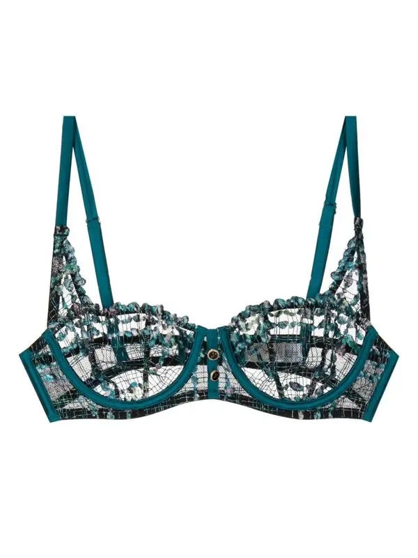 FLEUR DU MAL Gabrielle Embroidered Balconette Bra - Blue