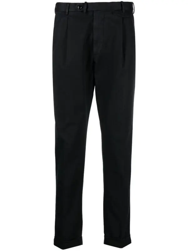 DELL'OGLIO Cotton-blend Tapered Trousers - Black