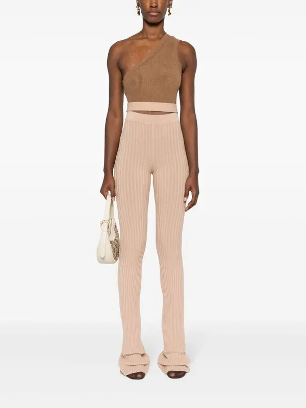 ANDREĀDAMO Ribbed-knit Flared Trousers - Neutrals