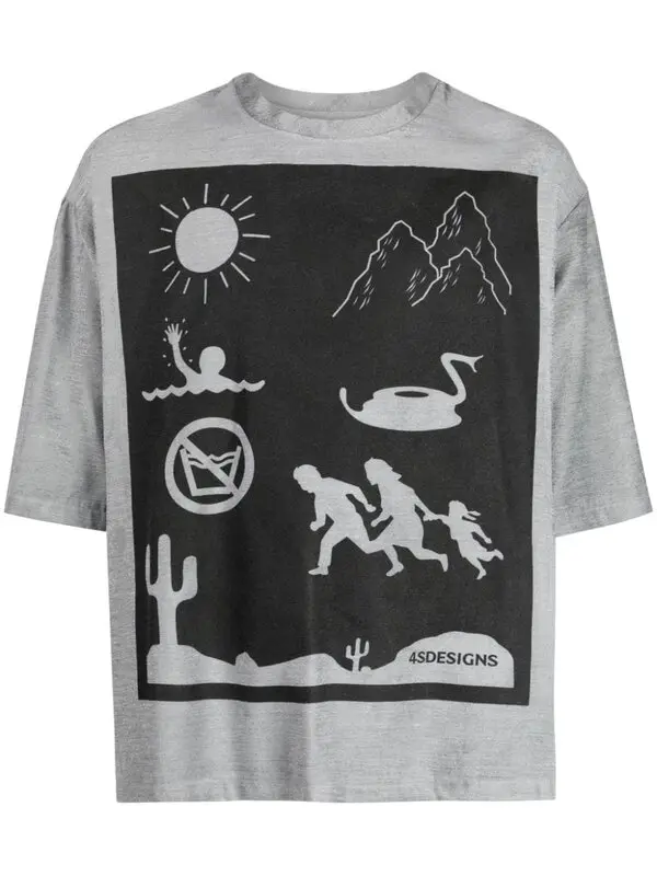 4SDESIGNS Graphic-print Mélange-effect T-shirt