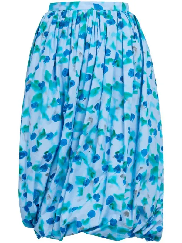 Marni Floral-print Peplum Midi Skirt - Blue