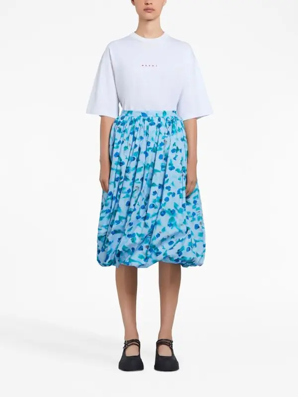 Marni Floral-print Peplum Midi Skirt