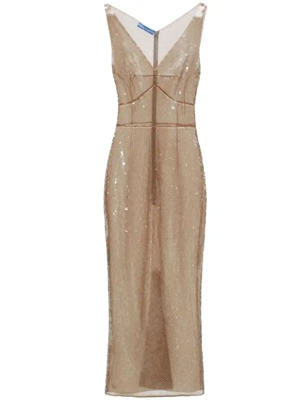 Prada Sequinned Tulle Midi Dress