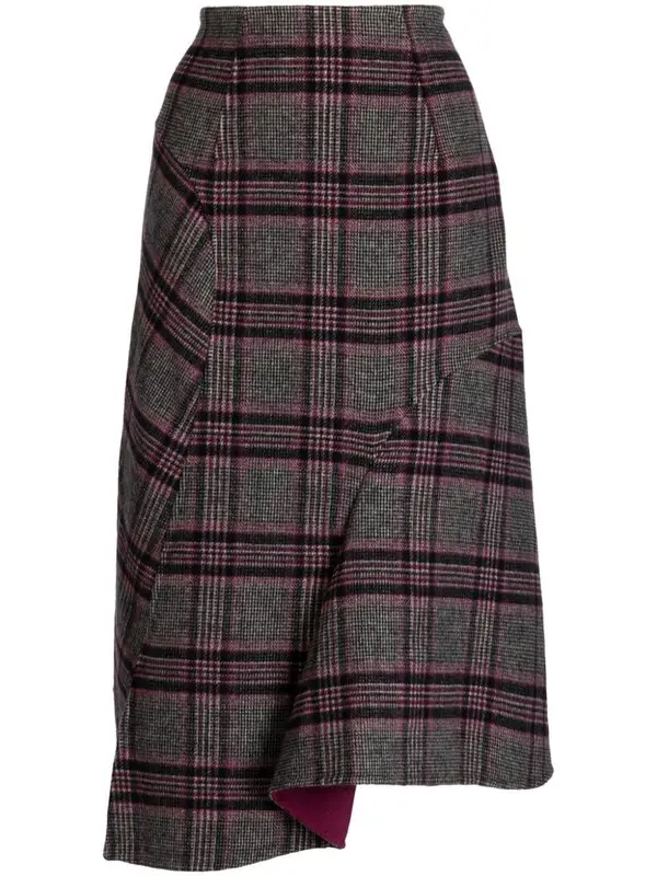 JNBY Plaid Asymmetric Mid-length Skirt - Multicolour
