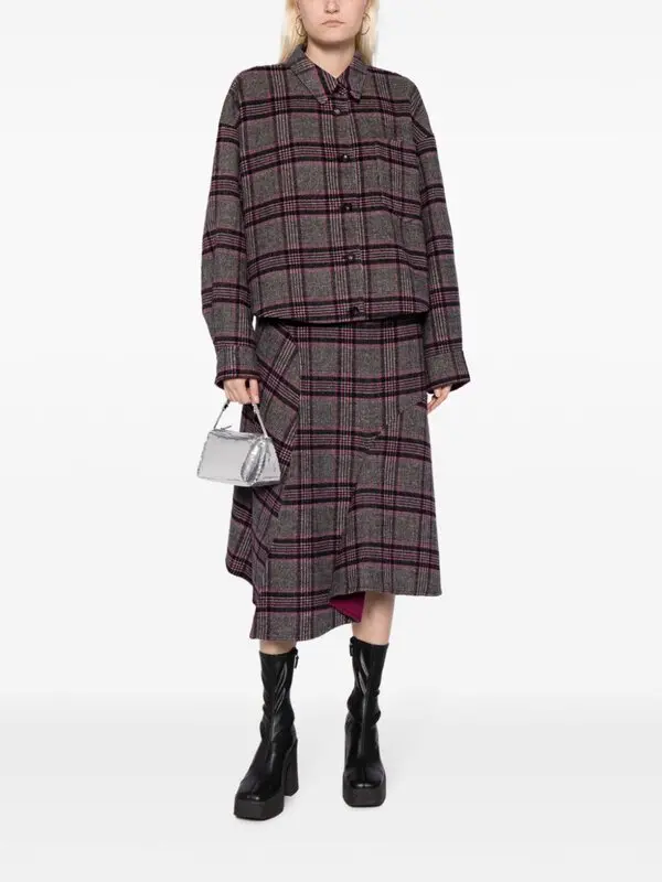 JNBY Plaid Asymmetric Mid-length Skirt - Multicolour