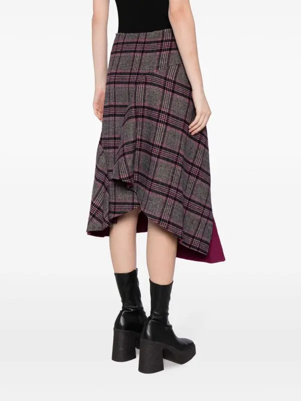 JNBY Plaid Asymmetric Mid-length Skirt - Multicolour