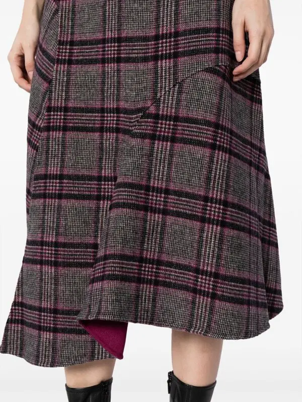 JNBY Plaid Asymmetric Mid-length Skirt - Multicolour