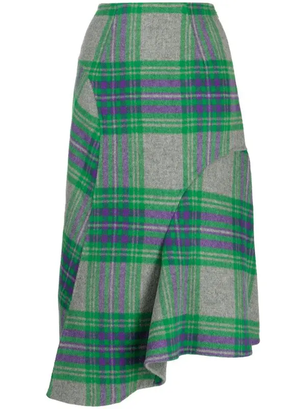 JNBY Plaid Wool Blend Asymmetric Skirt - Green