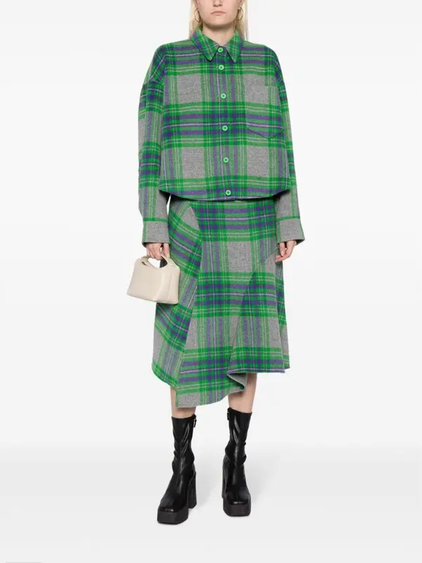 JNBY Plaid Wool Blend Asymmetric Skirt - Green