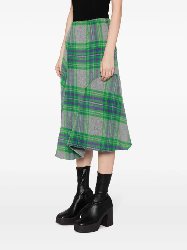 JNBY Plaid Wool Blend Asymmetric Skirt - Green