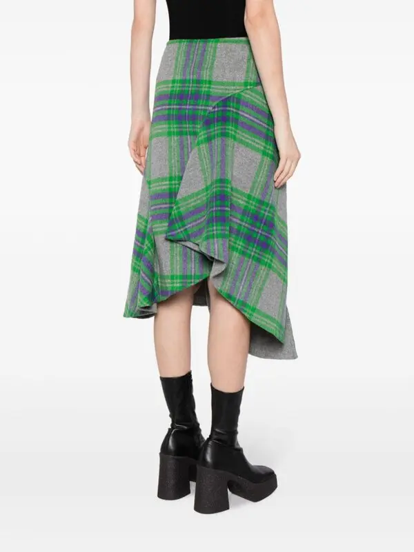 JNBY Plaid Wool Blend Asymmetric Skirt - Green
