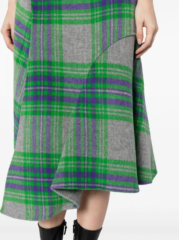 JNBY Plaid Wool Blend Asymmetric Skirt - Green